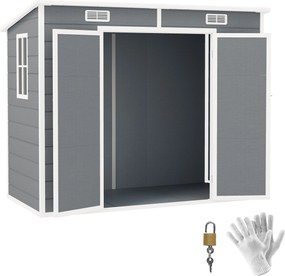 Zahradní domek Outsunny 2,54 m², voděodolný zahradní dům s podlahou a pultovou střechou, 238x125x183/165 cm, nářaďový domek s uzamykatelnými dveřmi, o