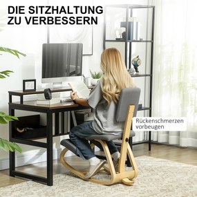 HOMCOM Ergonomická Kolenní Židle s Opěrkou, Houpací Kolenní Sedák, Ergonomická Dřevěná Židle, Ortopedická Kancelářská Židle, Korektor Držení Těla, Úl…