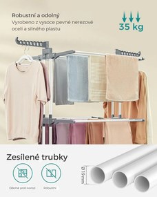 Sušák na prádlo ELTON se 4 úrovněmi na kolečkách, 63,5x128x173cm, šedá/bílá SongmicsHome