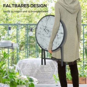Klappbarer Beistelltisch, Outdoor-Klapptisch, mit Tischplatte aus gehärtetem Glas, für Terrasse, 45 x 45 x 50 cm, Weiß