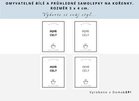 PEPŘ CELÝ - Samolepka na kořenky 3 x 4 cm - DomaLEP varianta: PRŮHLEDNÁ - tučné písmo