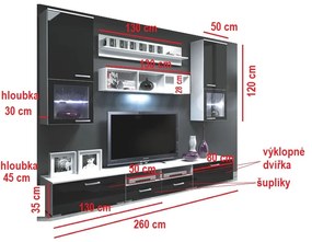 Obývací stěna FRANCO Bílá / Černá vysoký lesk