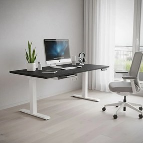 Výškově nastavitelný stůl OfficeTech D, 160 x 80 cm, bílá podnož, černá
