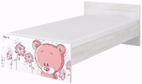 Dětská postel Max Růžový Medvídek 160x80 cm - ŠEDÁ - Bez zábran a se šuplíkem