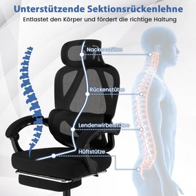 Costway Kancelářské křeslo ergonomické se zasouvací opěrkou nohou psací židle