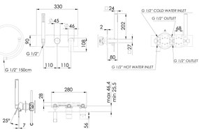 Sapho Sapho, PAX podom. sprch. baterie, ruční sprcha, 3 výstupy, černá matná, XA53/15