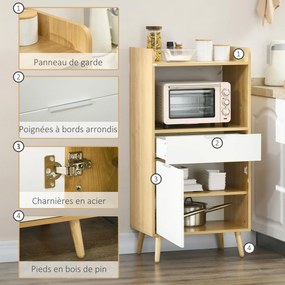 HOMCOM Kuchyňský vozík v severském stylu pro mikrovlnku s skříňkou, zásuvkou, nastavitelnou policí - 58 x 40 x 118 cm - přírodní a bílý | Aosom