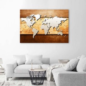 Gario Obraz na plátně Mapa světa na dřevěném prkně Rozměry: 60 x 40 cm