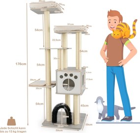Costway 176 cm 6patrové škrabadlo s útulnými podložkami a jeskyně a cat arch