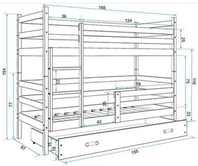 Dětská patrová postel ERYK 160x80 cm Bílá Bílá