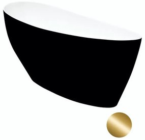 Besco Volně stojící vana z litého mramoru Keya BW Matt 165x70 Barva: Bílá/černá, Rozměry (cm): 163,5x70,5, Typ a barva výpustě: Click-Clack s horním čištěním, zlatá