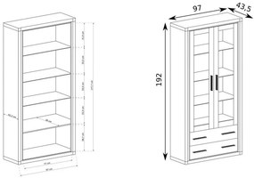 Obývací sestava DALLAS SET 1 (skříň, komoda, vitrína) dub sonoma