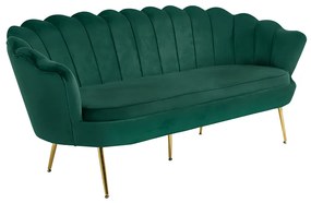 Tempo Kondela Luxusní pohovka, 3-sed, smaragdová Velvet látka / chrom zlatý, styl Art-deco, NOBLIN