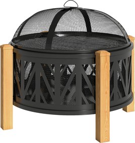 ohniště 2 v 1 Ø75 x 58 cm Ohniště s ochranou proti jiskrám Poker Grilovací rošt černý