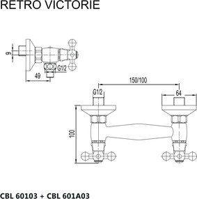 Mereo Mereo, Sprchová nástěnná baterie, Retro Viktorie, bez příslušenství, chrom, CBL60103