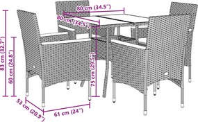 5dílný zahradní jídelní set s poduškami šedý polyratan a akácie 3278700