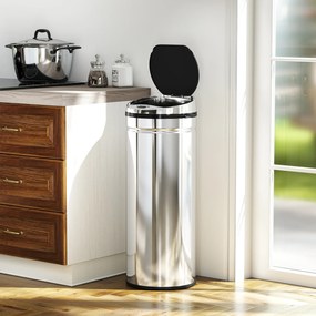 HOMCOM 50 l automatický odpadkový koš, nerezový, s pohybovým senzorem, černý a stříbrný
