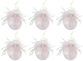 Růžové ozdoby s peříčky - 6ks - Ø 8 cm