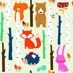 Tapeta Na Zeď Pro Děti - Šťastná Lesní Zvířátka Vliesová tapeta 53x1000