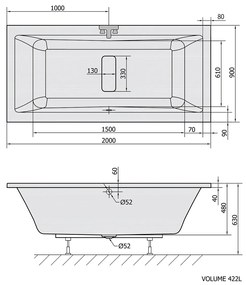 Polysan, MARLENE obdélníková vana 200x90x48cm, bílá, 78731