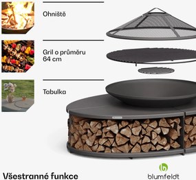 Blumfeldt Firebowl Ebeko 3 v 1, lze použít jako gril nebo stůl, grilovací rošt + ochrana proti jiskrám