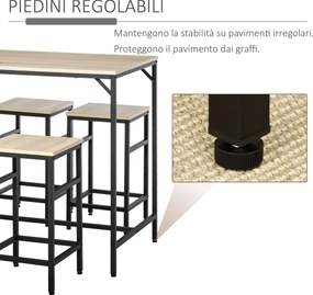 HOMCOM Moderní jídelní stůl, vysoký stůl se 4 průmyslovými židlemi, kov a dřevo, moderní nábytek, obývací pokoj a kuchyň, 100Lx60Wx88H cm, světlý dub