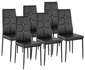 Tectake 6 Jídelních židlí, ozdobné kamínky černá