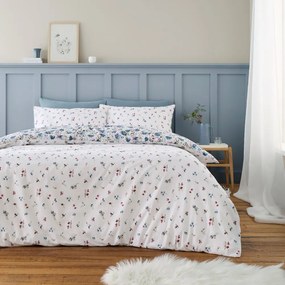 Bílo-modré flanelové povlečení na dvoulůžko 200x200 cm Ophelia Floral – Bianca