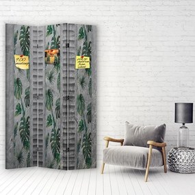 Ozdobný paraván Monstera Listy Příroda - 110x170 cm, třídílný, korkový paraván