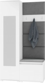 Bílá předsíňová sestava se skříní a zrcadlem Emi 13 s čalouněnými panely Trinity 15