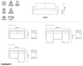 Šedomodrá žinylková rozkládací/s úložným prostorem pohovka 218 cm Lilo – Makamii