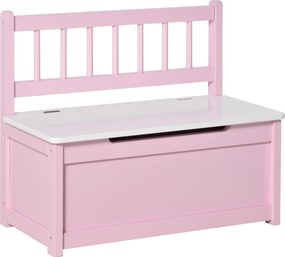HOMCOM Dětská úložná lavička s opěradlem a polstrovaným víkem, nosnost 40 kg, rozměry 60x30x50 cm, růžová a bílá