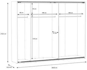 Šatní skříň se zrcadlem OREN 270x210 cm dub artisan