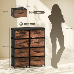 HOMCOM komoda se 8 látkovými zásuvkami šetřící místo, průmyslový kovový rám do ložnice, koupelny a obývacího pokoje — rustikální hnědá, 84,5 × 30,5 ×…