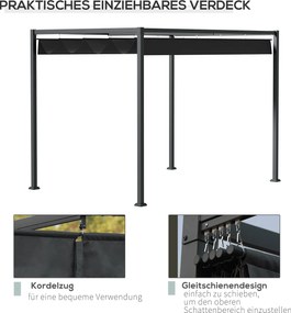 Outsunny pergola altán zastřešení terasy s posuvnou střechou 298x213x221cm polyester černá šedá pro zahradu a terasu |