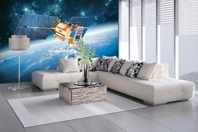 DIMEX | Samolepicí vliesová fototapeta na zeď Satelit obíhající Zemi MA-5-2254 | 375 x 250 cm | modrá, bílá, hnědá