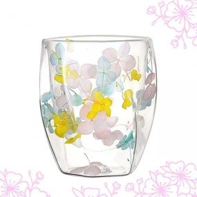 Flamenco Mystique Termo sklenice s žlutou, modrou a růžovou hortensí 350 ml 1 ks SZK88