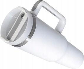 VERK Velký nerezový termohrnek se slámkou a držadlem – 1,2 l - bílý