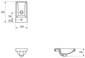 Cersanit Mille, závěsná WC skříňka 392x214x590 mm + keramické umyvadlo Como, bílá matná, S801-568