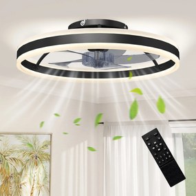 HOMCOM 45W LED stropní ventilátor se světlem, reverzní DC motor, tichý, dálkové ovládání, 6 rychlostí, 3 barevné teploty, časovač, Ø50 cm, černý | Aos