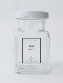 Samolepka na kořenky PEPŘ BÍLÝ průhledná 3 × 4 cm základní písmo