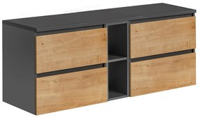 Závěsná skříňka pod umyvadlo Monako s deskou 140 cm šedá/dub hamilton