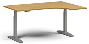 Výškově nastavitelný stůl, elektrický, 675-1325 mm, rohový pravý, deska 1600x1200 mm, šedá podnož, buk