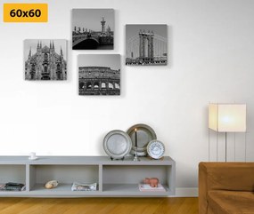 Set obrazů města v černobílém provedení - 4x 60x60 cm