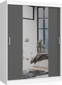 Šatní skříň posuvná se zrcadlem 150 cm bílá/grafitová šedá