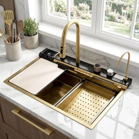 Rea, Multifunkční ocelový dřez 10 v 1 REA Alonzo Brush Gold, ZLE-06419