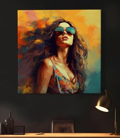 Obraz na plátně - Ivy, Hippie žena plná barev FeelHappy.cz Velikost obrazu: 120 x 120 cm
