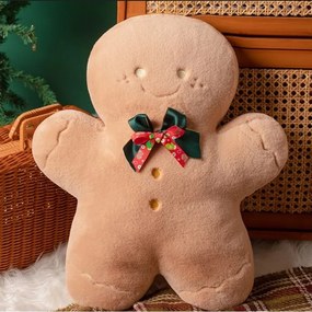 Sametový dekorační polštář ve tvaru perníčku GINGERBREAD, béžový