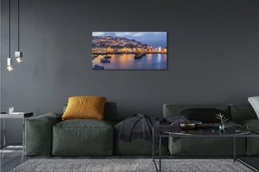 Obrazy na plátně Město noční moře loď 125x50 cm