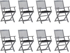 vidaXL Skládací zahradní židle s poduškami 8 ks masivní akácie [3078281] Barva: Černá